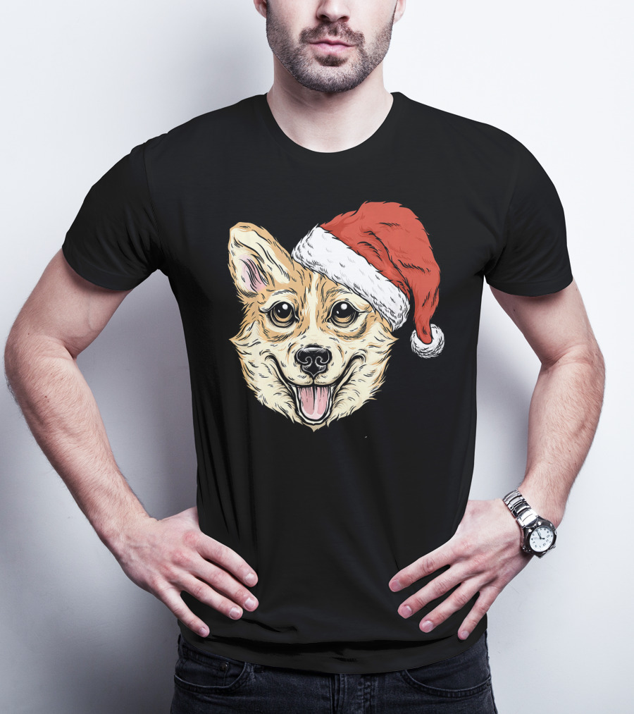 Corgi Dog Santa Hat Funny Christmas Corgi T-Shirt