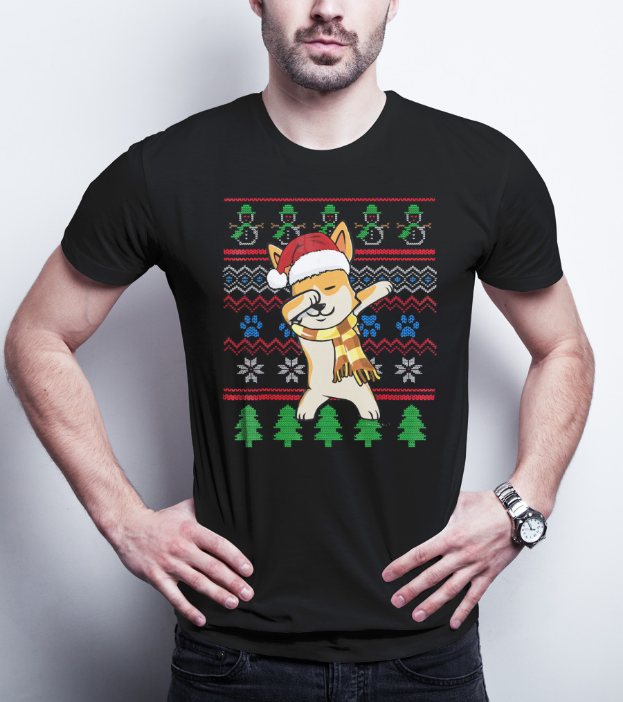 Corgi Dabbing Santa Hat Ugly Christmas T-Shirt