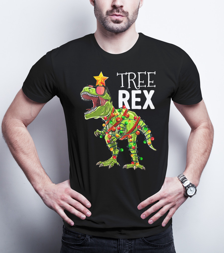 Tree Rex Christmas Dinosaur Lights T-Shirt