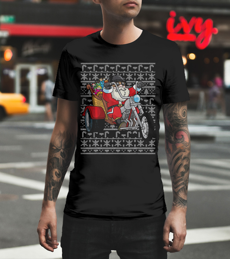 Santa Claus Riding Motorcycle Trike With Christmas Toys T-Shirt