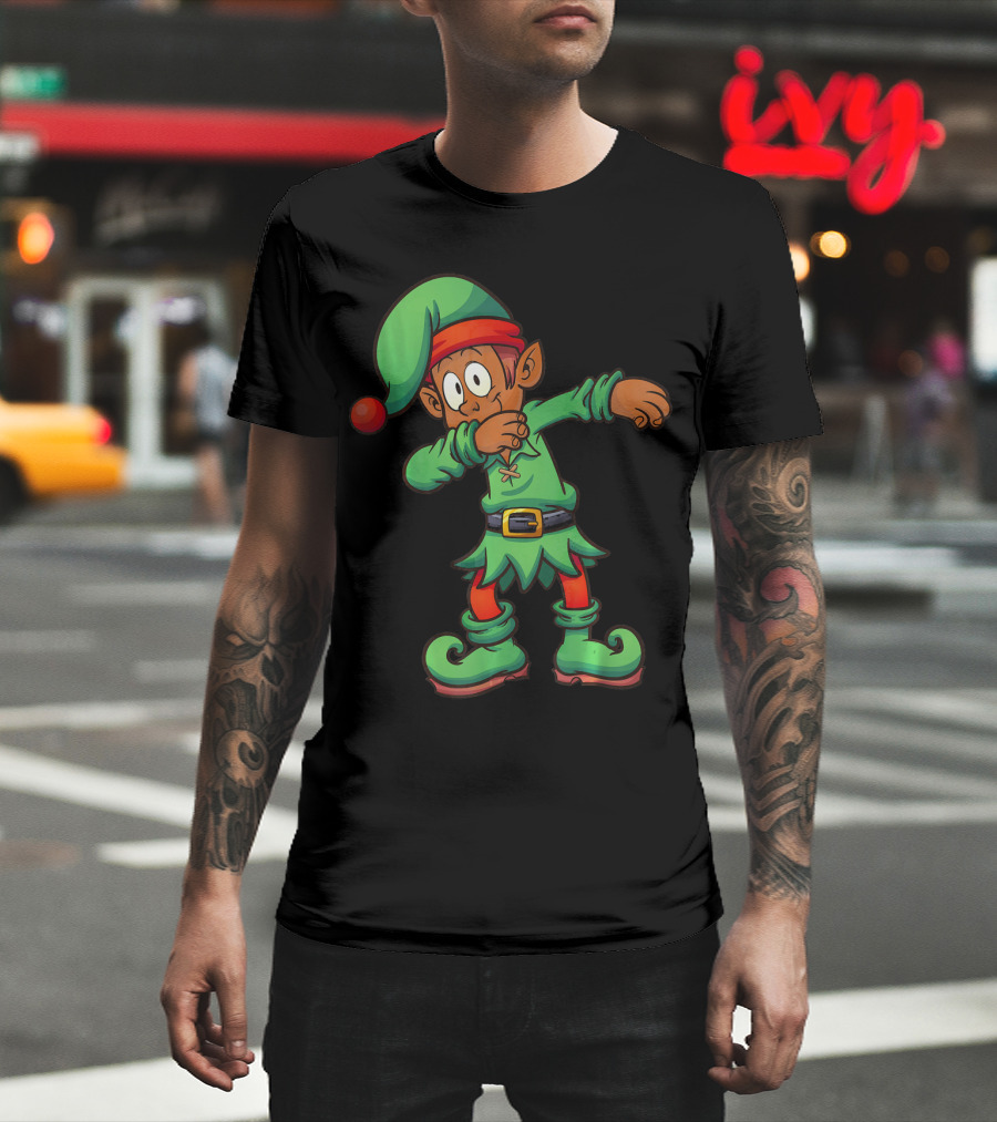 Dabbing Black Elf For Christmas Holiday Fun T-Shirt