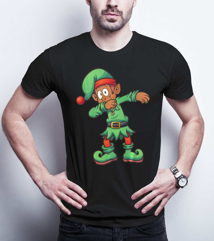 Dabbing Black Elf For Christmas Holiday Fun T-Shirt