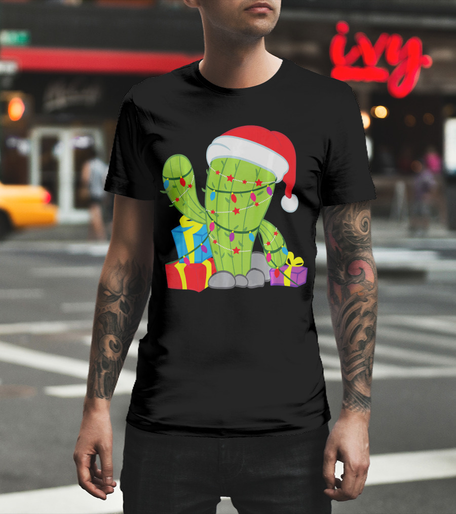 Cactus Tree Santa Hat Christmas Presents Mexican T-Shirt