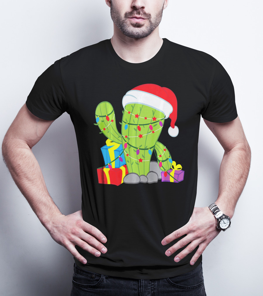 Cactus Tree Santa Hat Christmas Presents Mexican T-Shirt