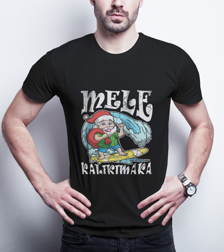 Merry Christmas Mele Kalikimaka Surfing Santa T-Shirt