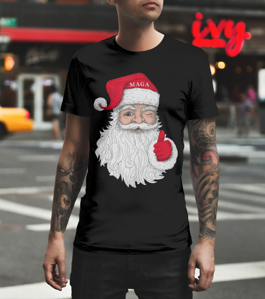 Santa Claus Winking In MAGA Hat With Thumbs Up T-Shirt