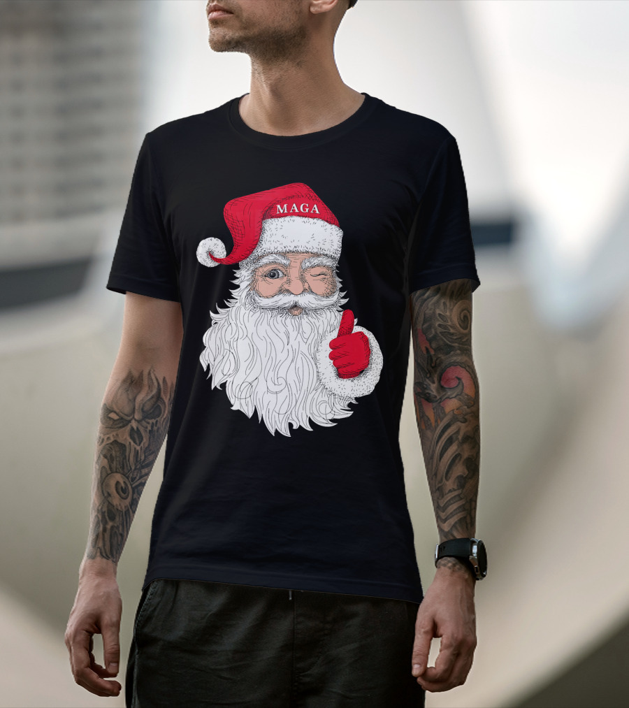 Santa Claus Winking In MAGA Hat With Thumbs Up T-Shirt