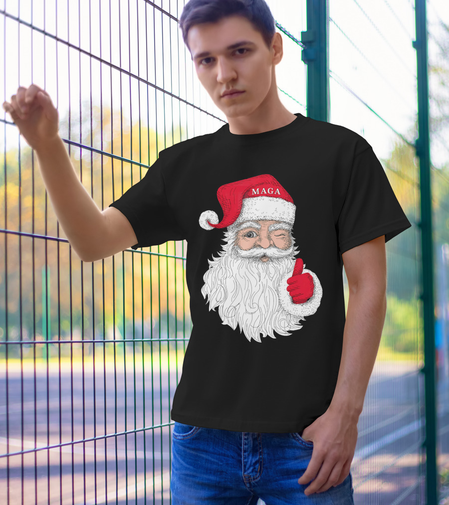 Santa Claus Winking In MAGA Hat With Thumbs Up T-Shirt