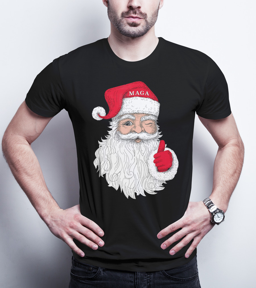 Santa Claus Winking In MAGA Hat With Thumbs Up T-Shirt