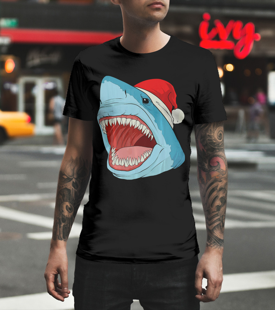Santa Jaws Cool Christmas Shark Holiday Humor T-Shirt