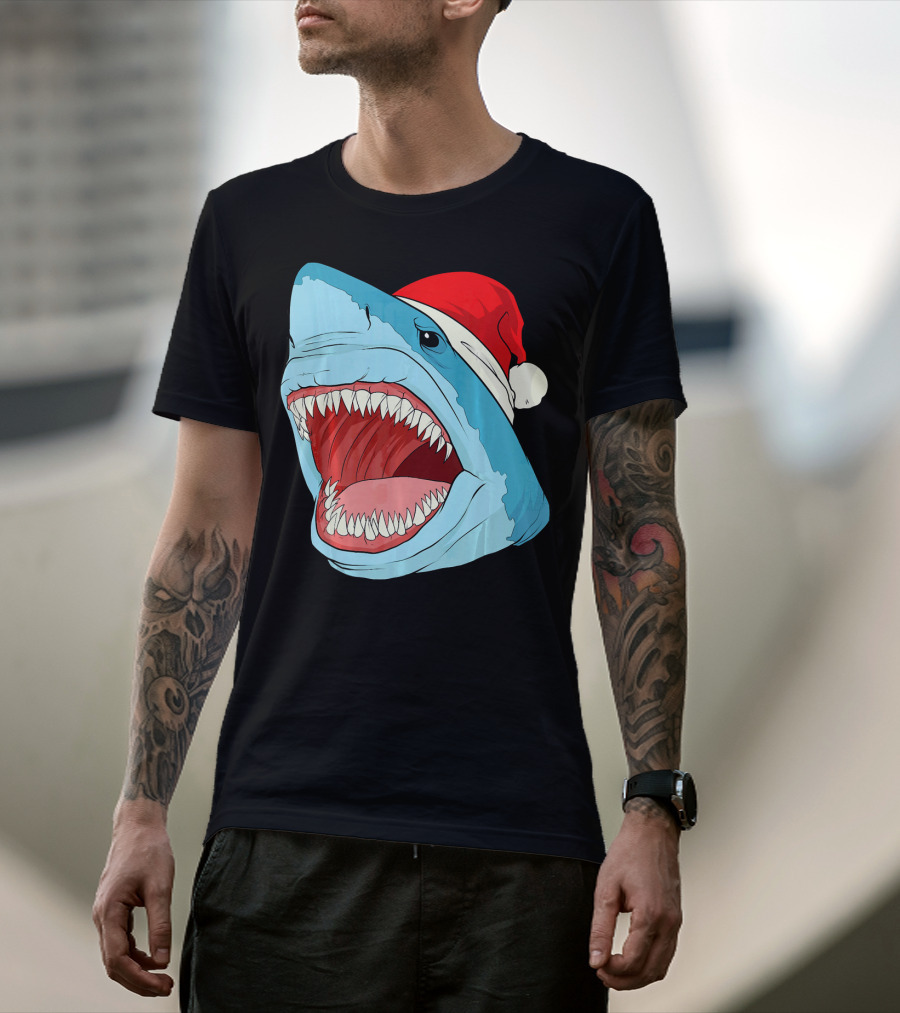 Santa Jaws Cool Christmas Shark Holiday Humor T-Shirt