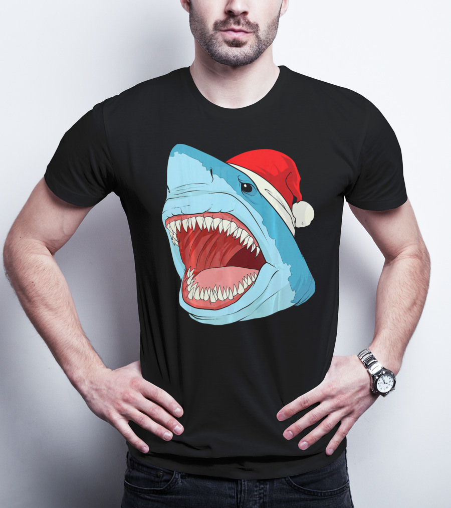 Santa Jaws Cool Christmas Shark Holiday Humor T-Shirt