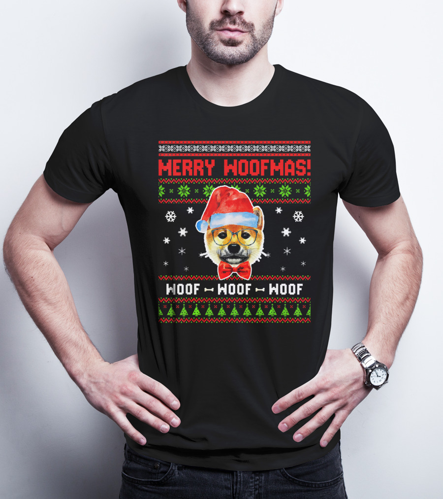 Merry Woofmas Shiba Inu Dog Woof Woof Woof Christmas T-Shirt