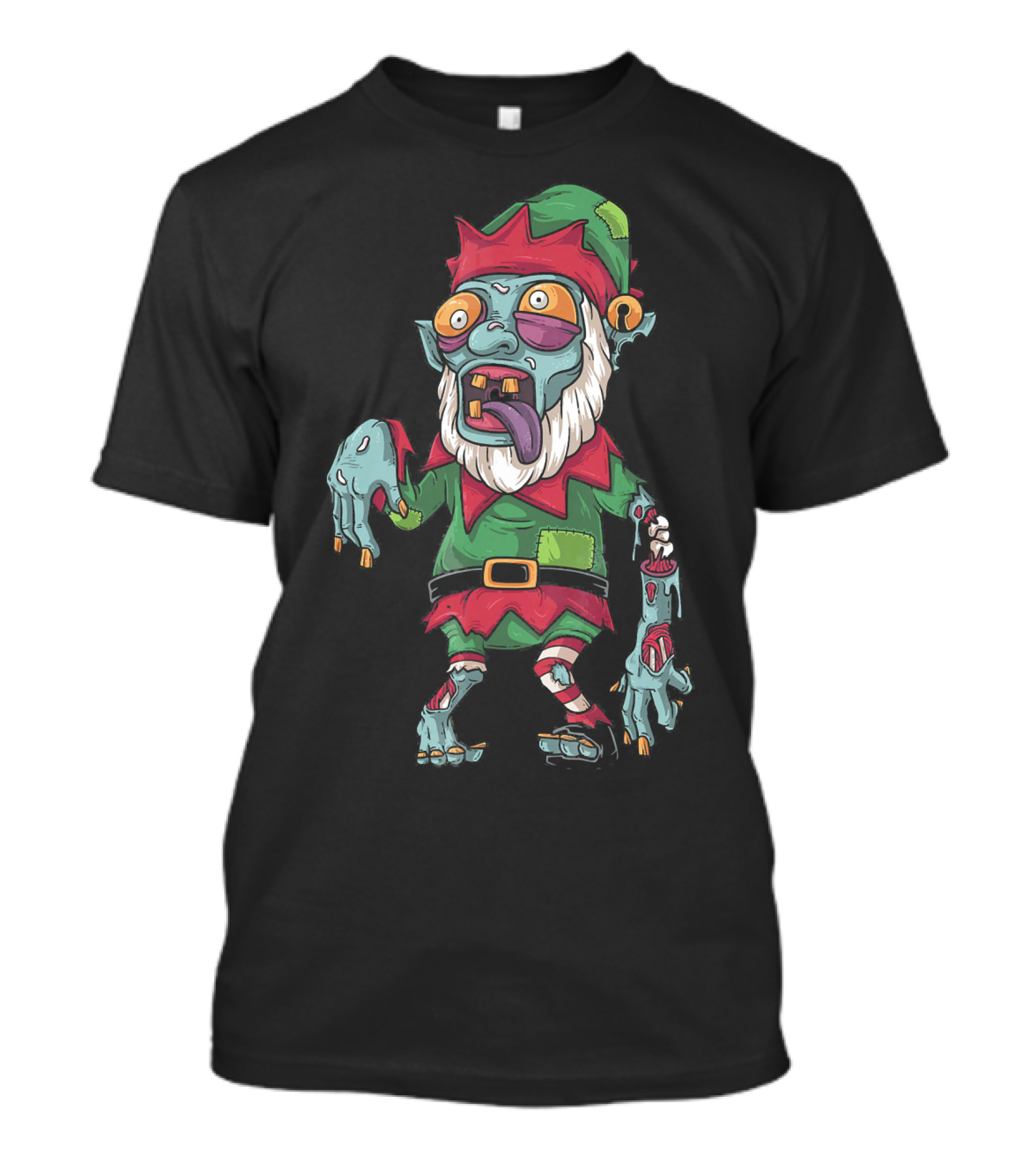 Zombie Christmas Elf Funny Cartoon Holiday T-Shirt