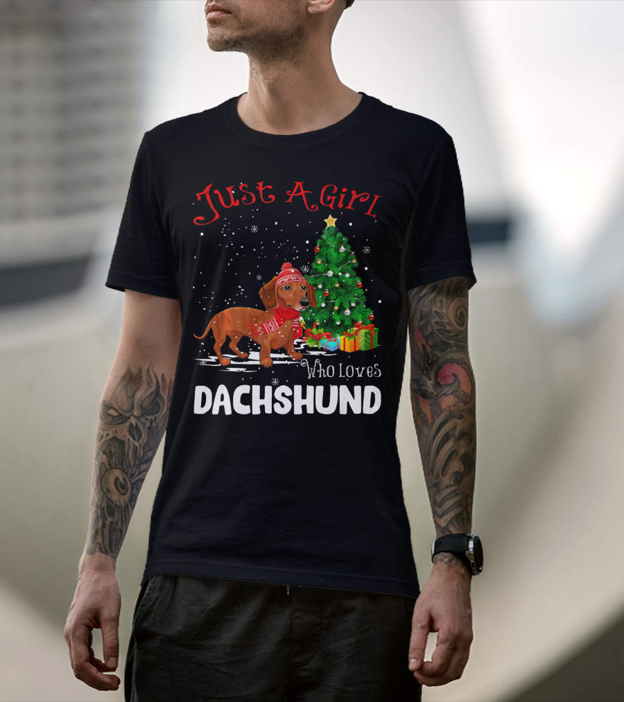 Just A Girl Who Loves Dachshund Christmas Tree Snowflakes T-Shirt