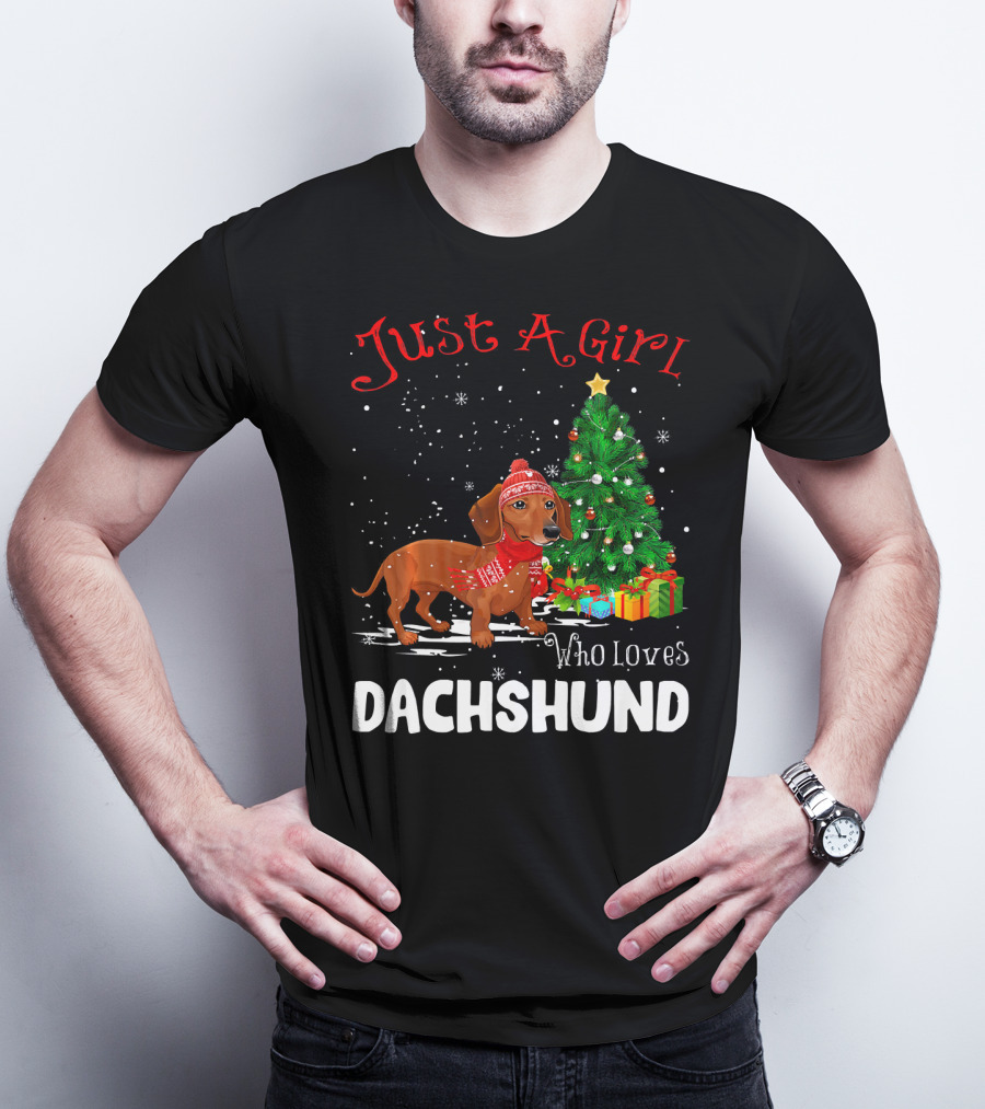 Just A Girl Who Loves Dachshund Christmas Tree Snowflakes T-Shirt