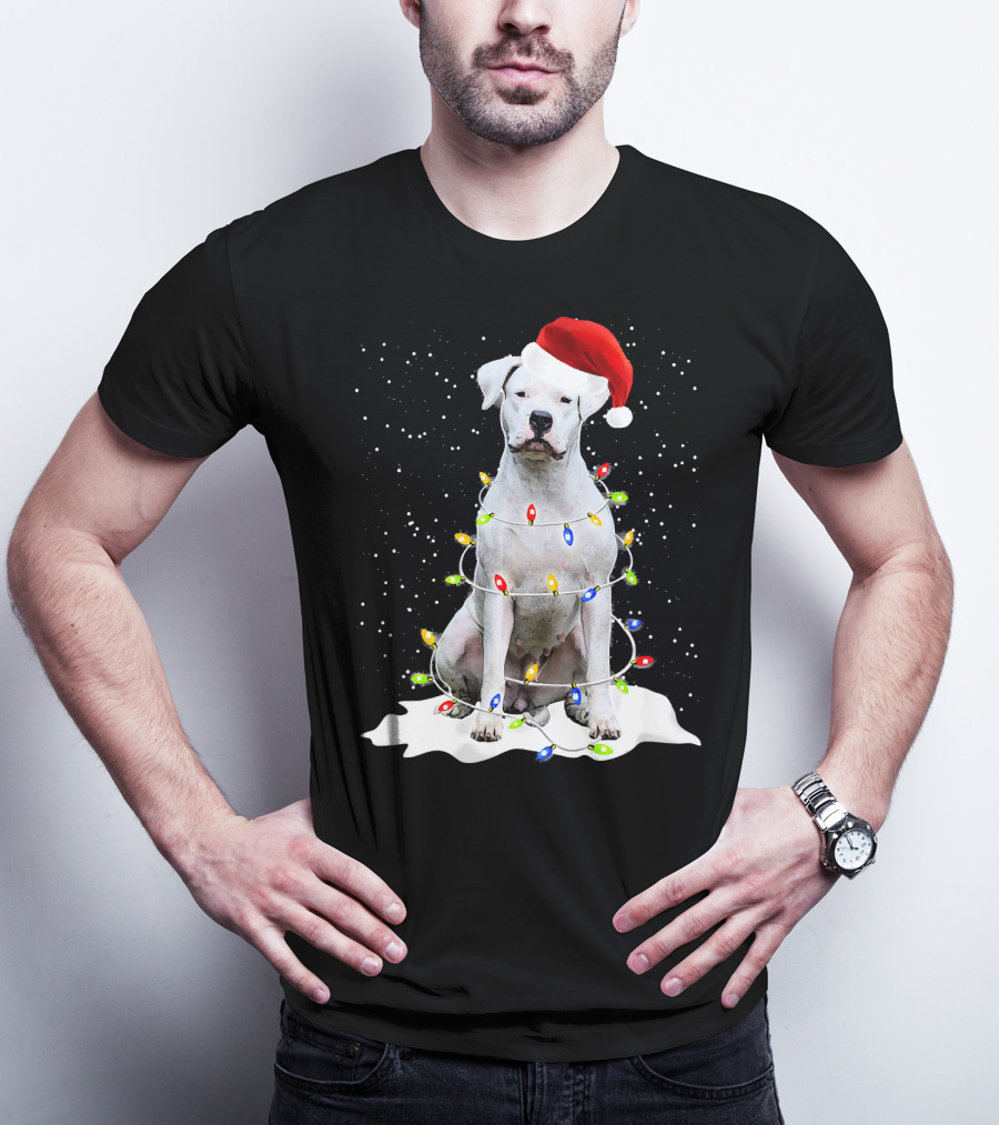 Dogo Argentino Christmas Lights Santa Hat Snow Holiday T-Shirt