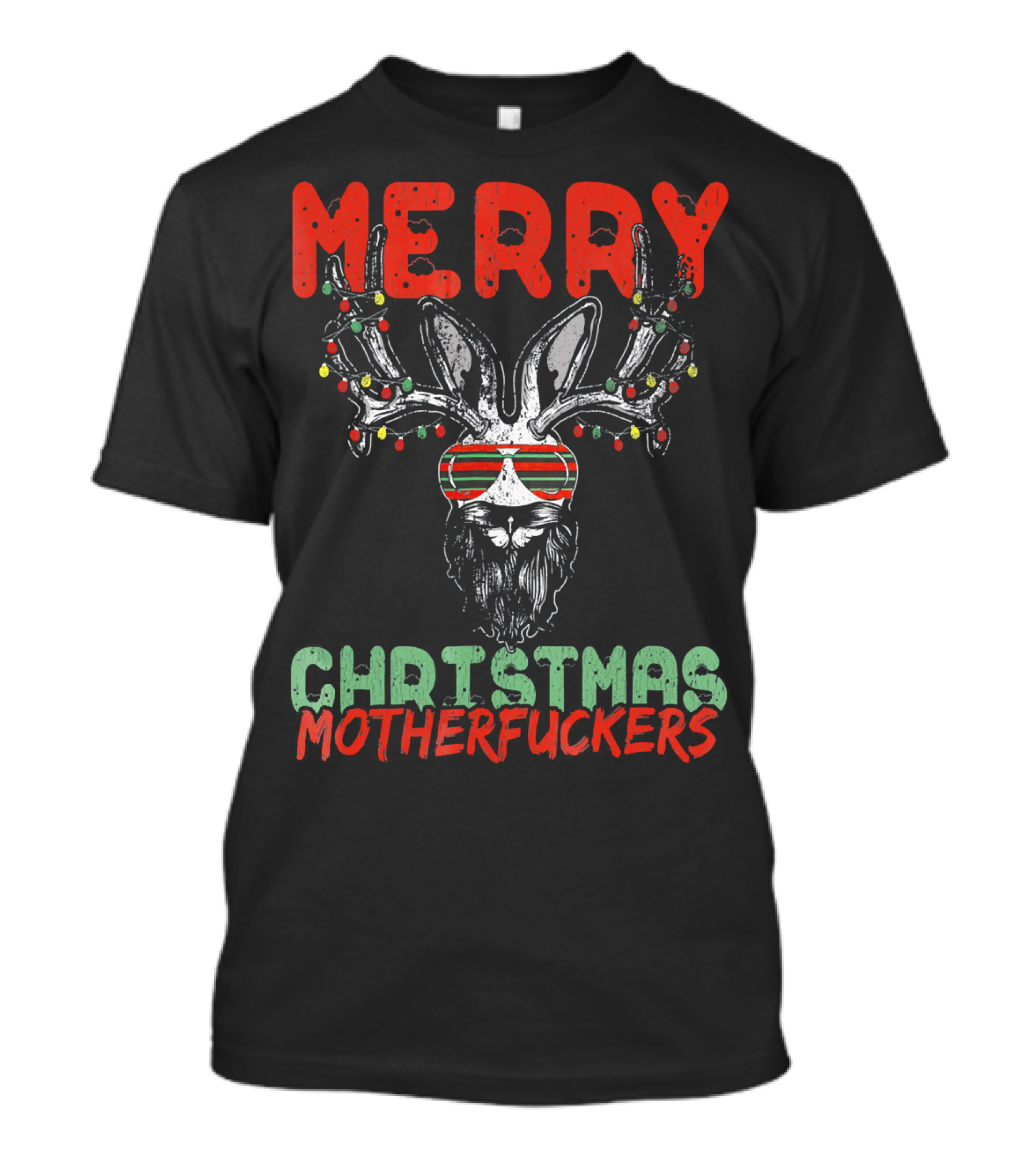 Merry Christmas Motherfuckers Reindeer Skull Holiday Lights T-Shirt