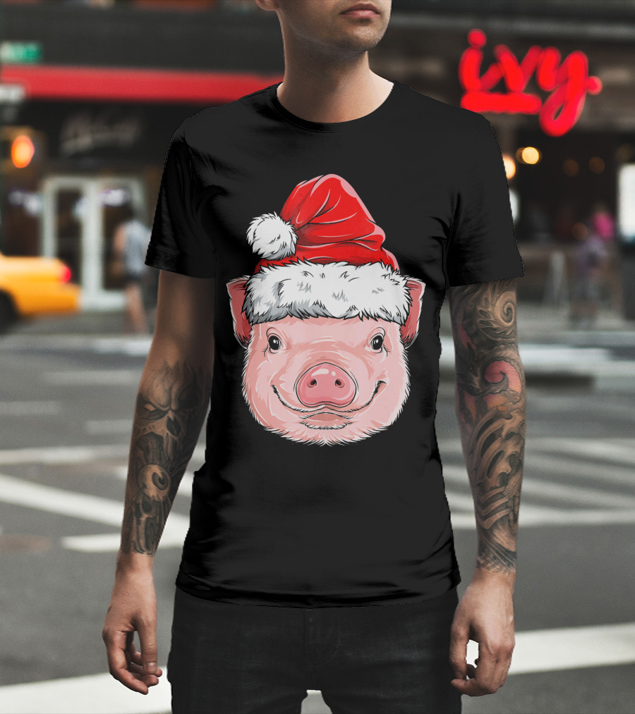 Pig Santa Christmas Santa Hat T-Shirt