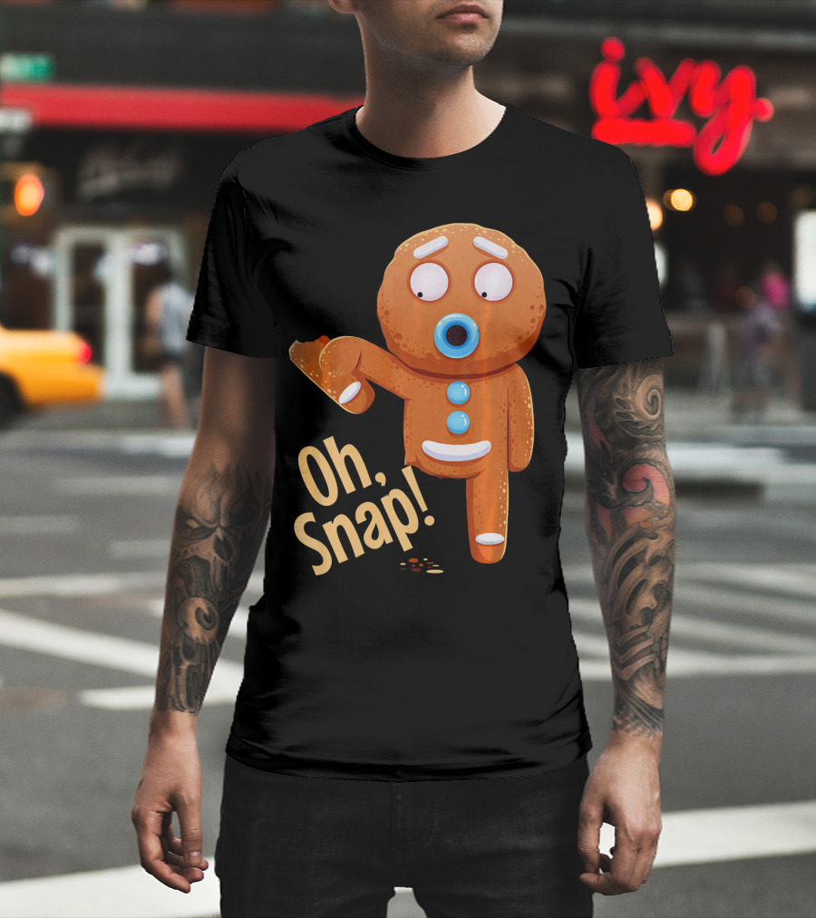 Oh Snap Gingerbread Cookie Cartoon With Missing Leg And Shocked Expression T-Shirt