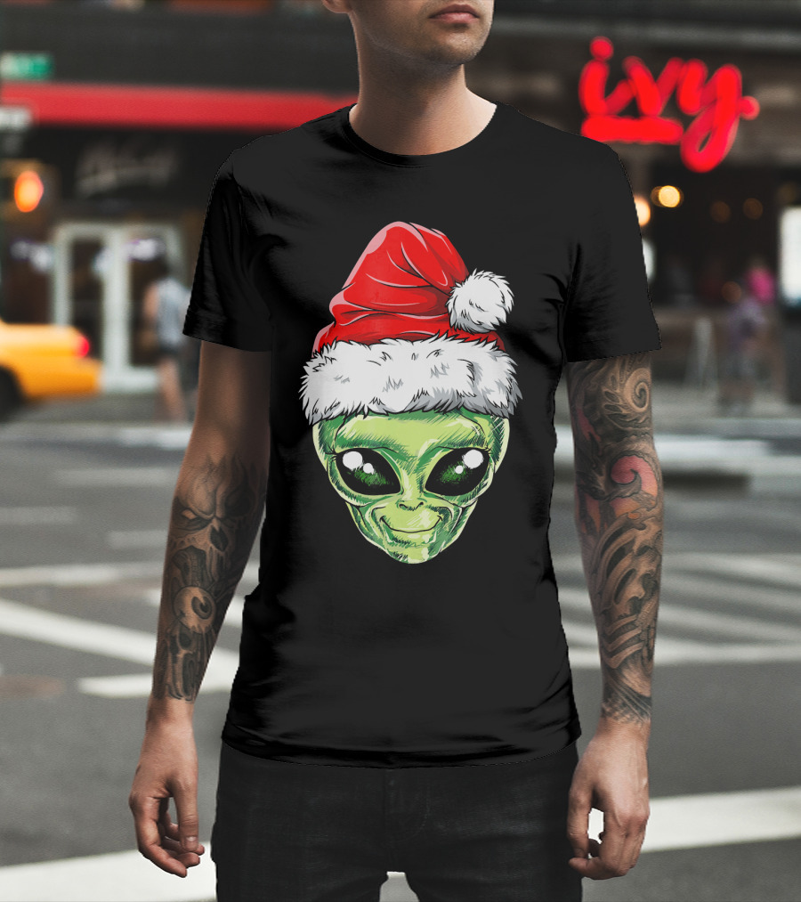 Alien Santa Christmas Hat T-Shirt