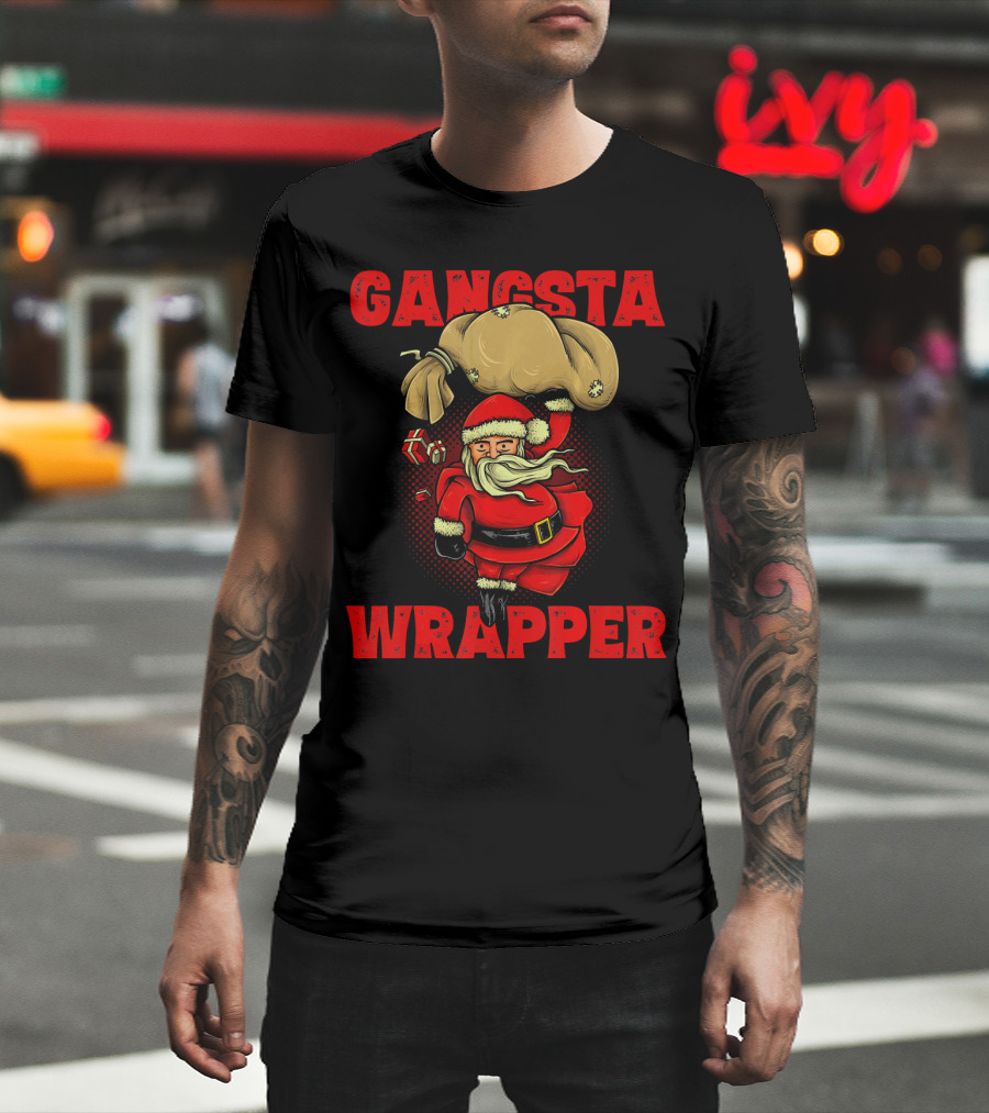 Gangsta Wrapper Funny Santa With Bag Of Presents T-Shirt