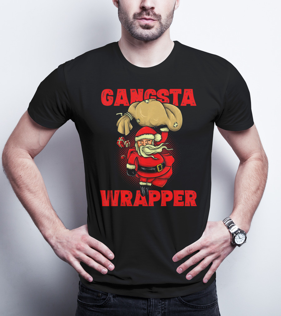 Gangsta Wrapper Funny Santa With Bag Of Presents T-Shirt