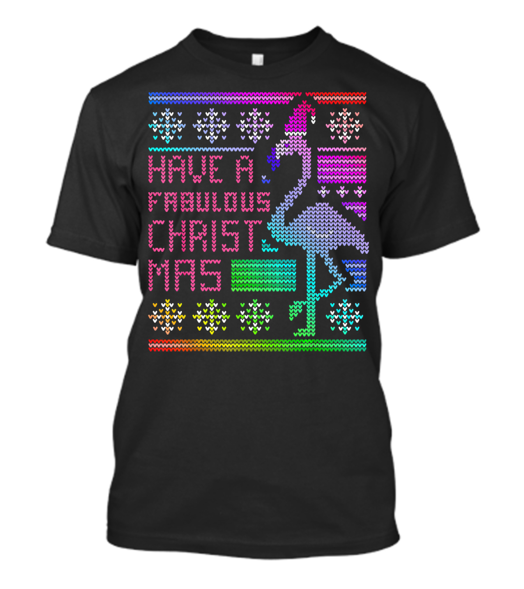Have A Fabulous Christmas Flamingo Ugly Christmas Rainbow T-Shirt
