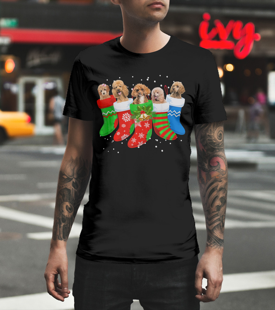 Poodle Christmas Stockings Festive Holiday Dogs T-Shirt
