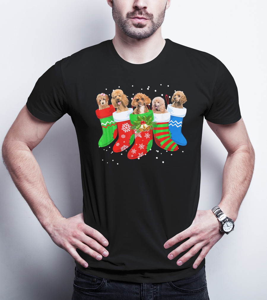 Poodle Christmas Stockings Festive Holiday Dogs T-Shirt