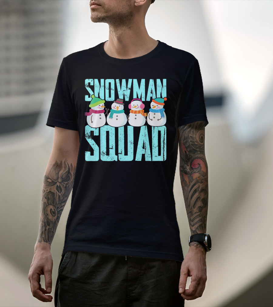 Snowman Squad Christmas Elf Snowmen With Scarves And Hats T-Shirt
