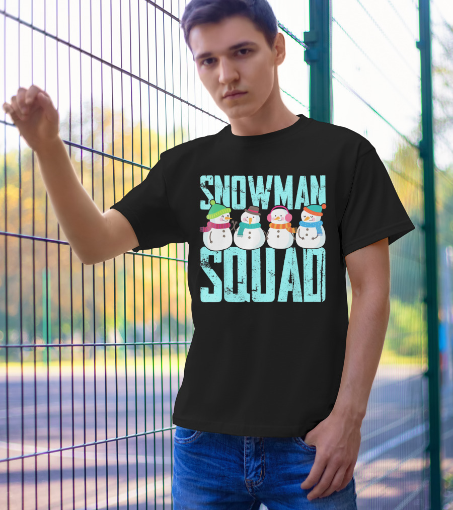Snowman Squad Christmas Elf Snowmen With Scarves And Hats T-Shirt