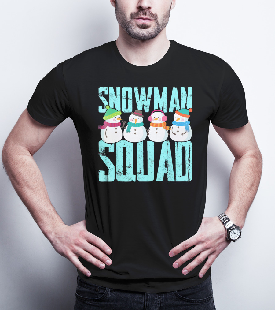 Snowman Squad Christmas Elf Snowmen With Scarves And Hats T-Shirt