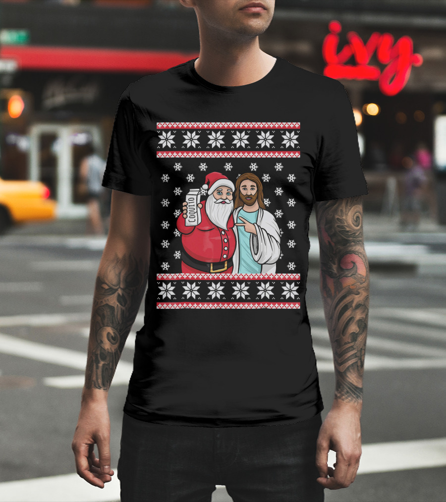 Christmas Drinking Party Santa Jesus Cheers Coq T-Shirt