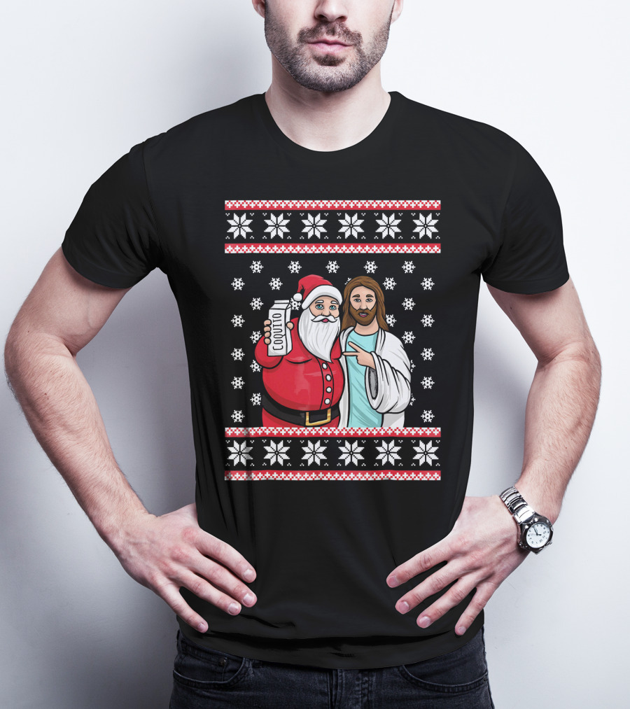 Christmas Drinking Party Santa Jesus Cheers Coq T-Shirt