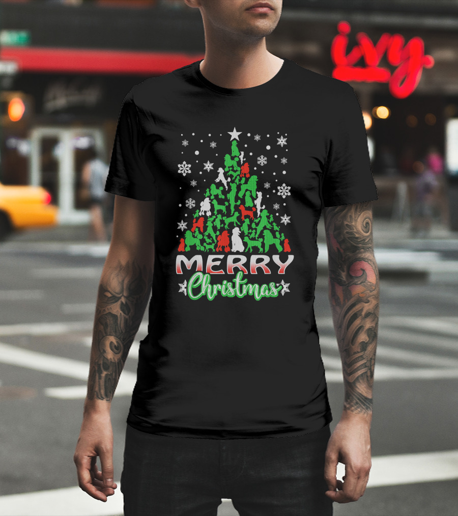 Merry Christmas Poodle Tree Snowflakes T-Shirt