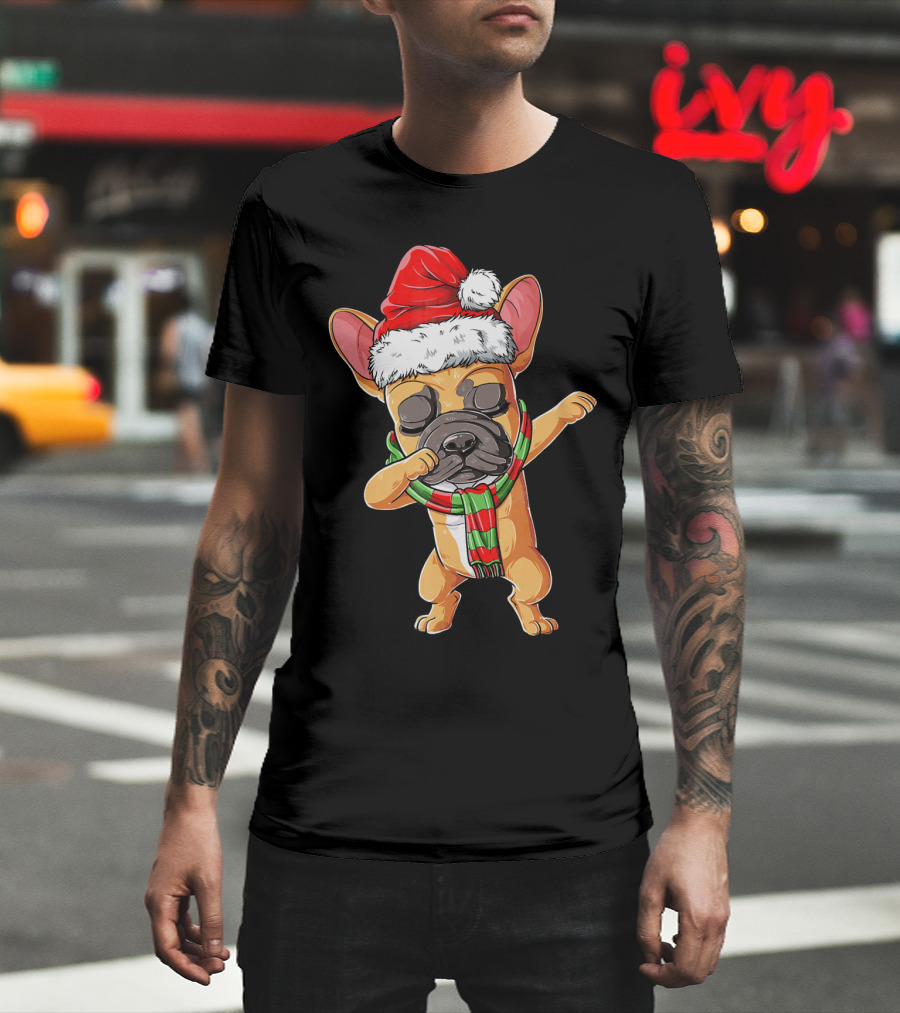 Dabbing French Bulldog Santa Christmas T-Shirt