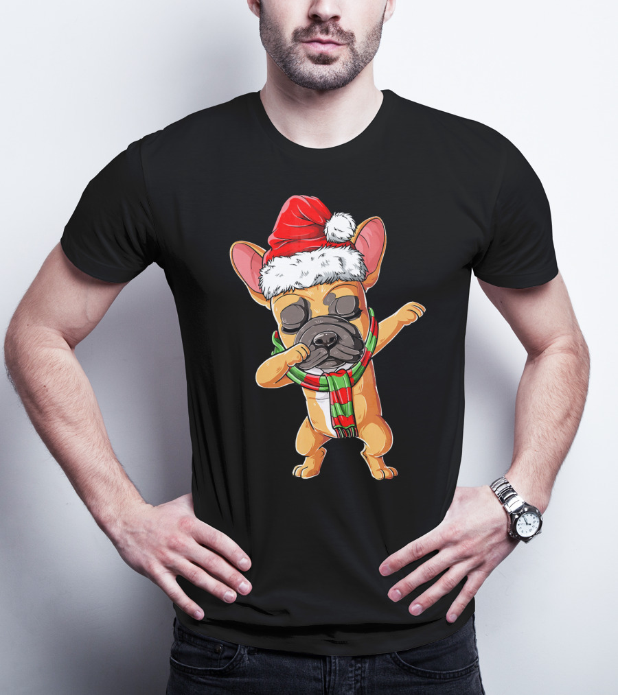 Dabbing French Bulldog Santa Christmas T-Shirt