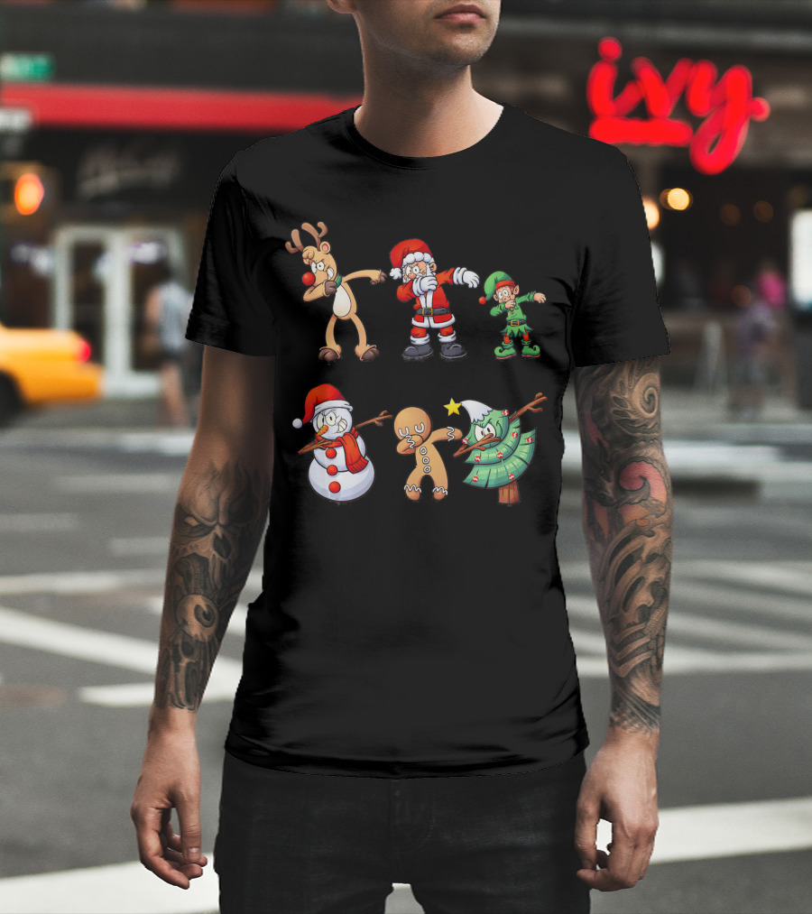 Christmas Dabbing Santa Reindeer Elf Snowman Gingerbread Tree T-Shirt