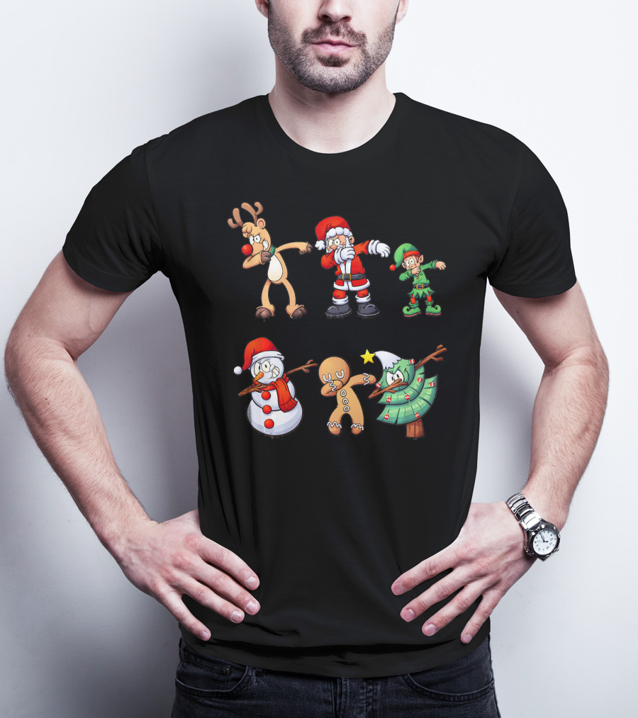 Christmas Dabbing Santa Reindeer Elf Snowman Gingerbread Tree T-Shirt