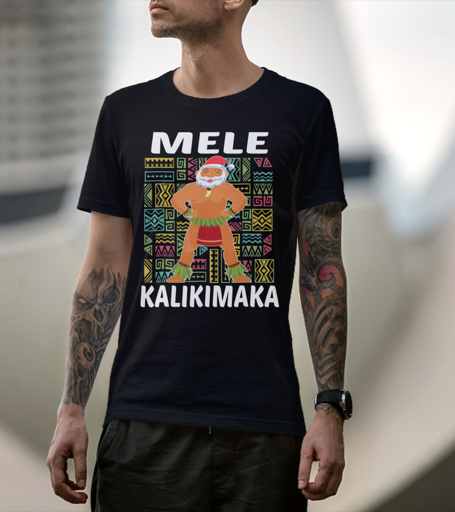 Mele Kalikimaka Hawaiian Santa On Beach Christmas T-Shirt