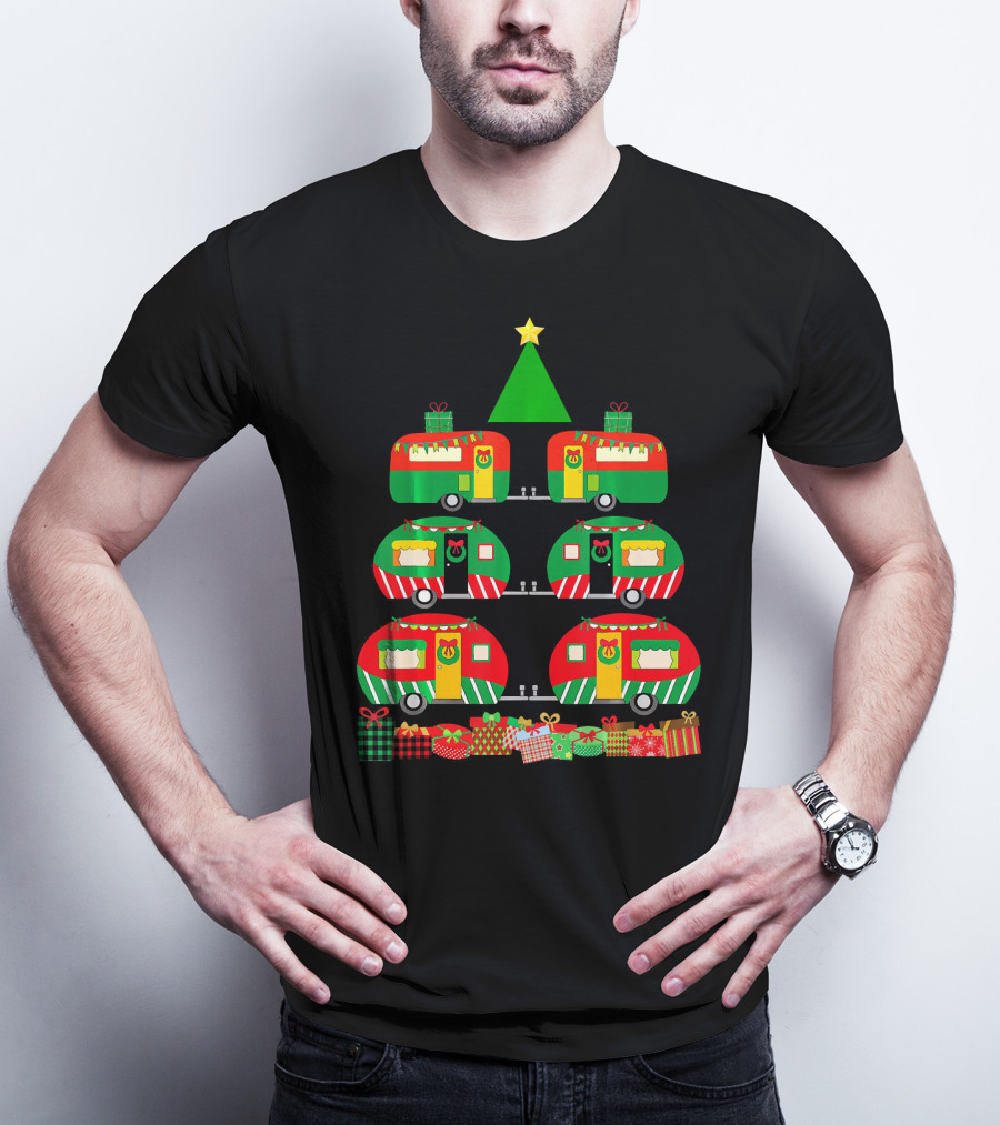 Camping Christmas Camper Holiday Tree With Gifts T-Shirt