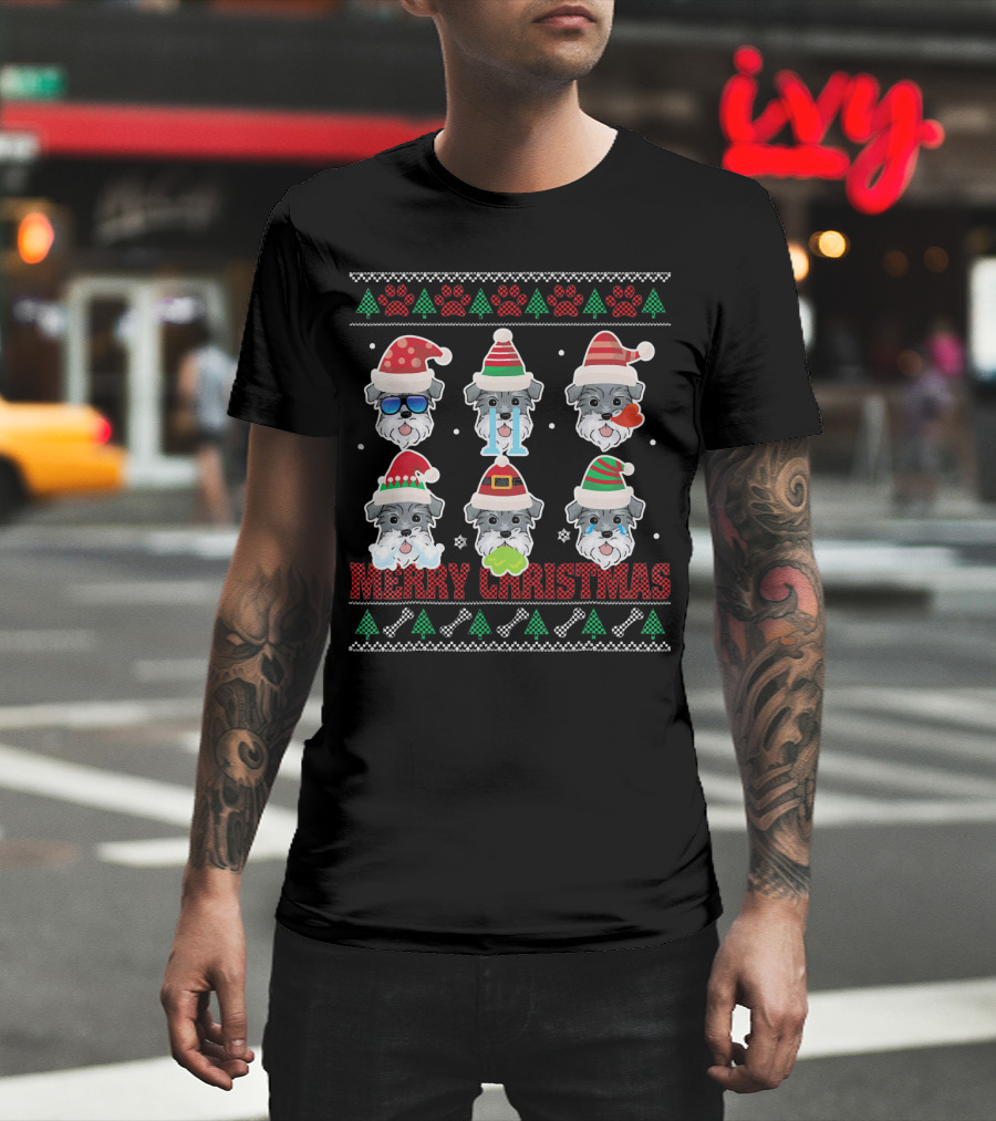Merry Christmas Miniature Schnauzer Santa Hats Ugly T-Shirt