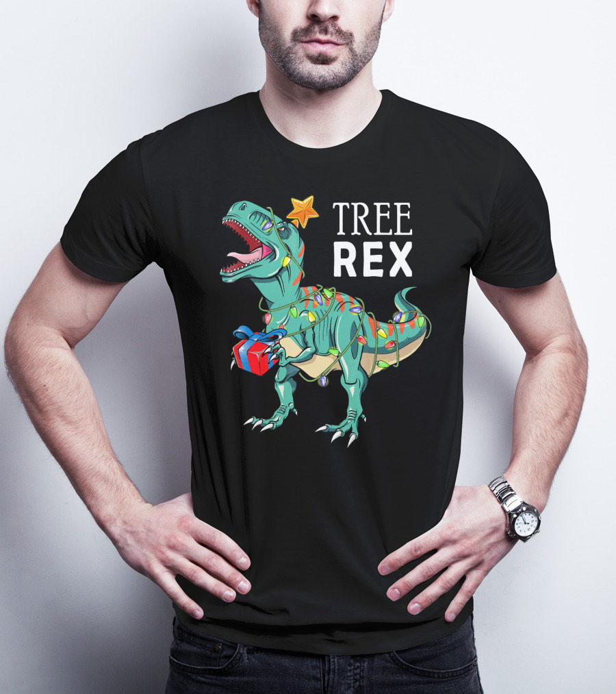 Tree Rex Dinosaur Christmas Lights Gift T-Shirt