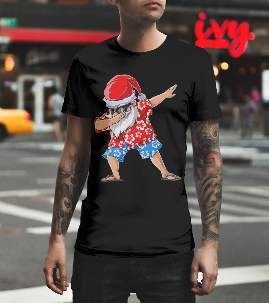 Dabbing Santa In Hawaiian Shirt Christmas In July T-Shirt