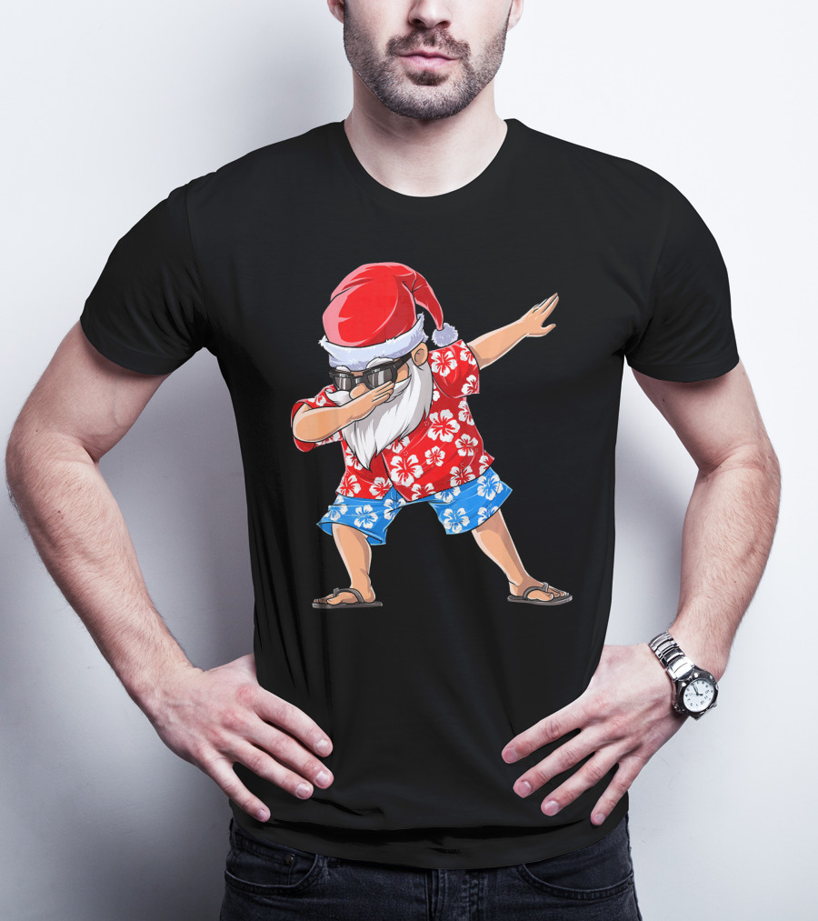 Dabbing Santa In Hawaiian Shirt Christmas In July T-Shirt