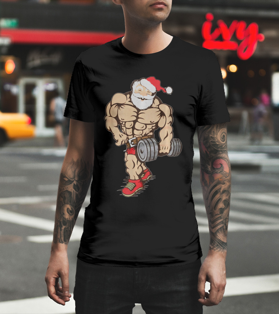 Bodybuilder Santa Muscle Gym Fitness Holiday Santa Claus Buff Christmas T-Shirt