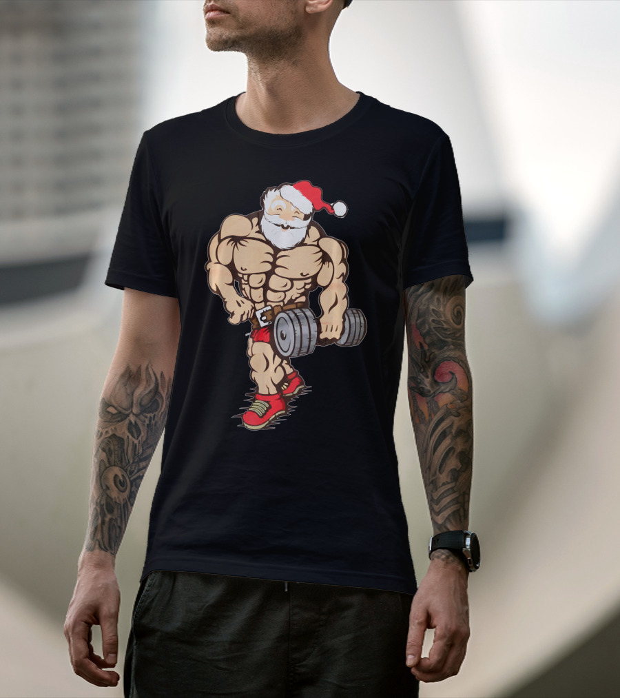 Bodybuilder Santa Muscle Gym Fitness Holiday Santa Claus Buff Christmas T-Shirt
