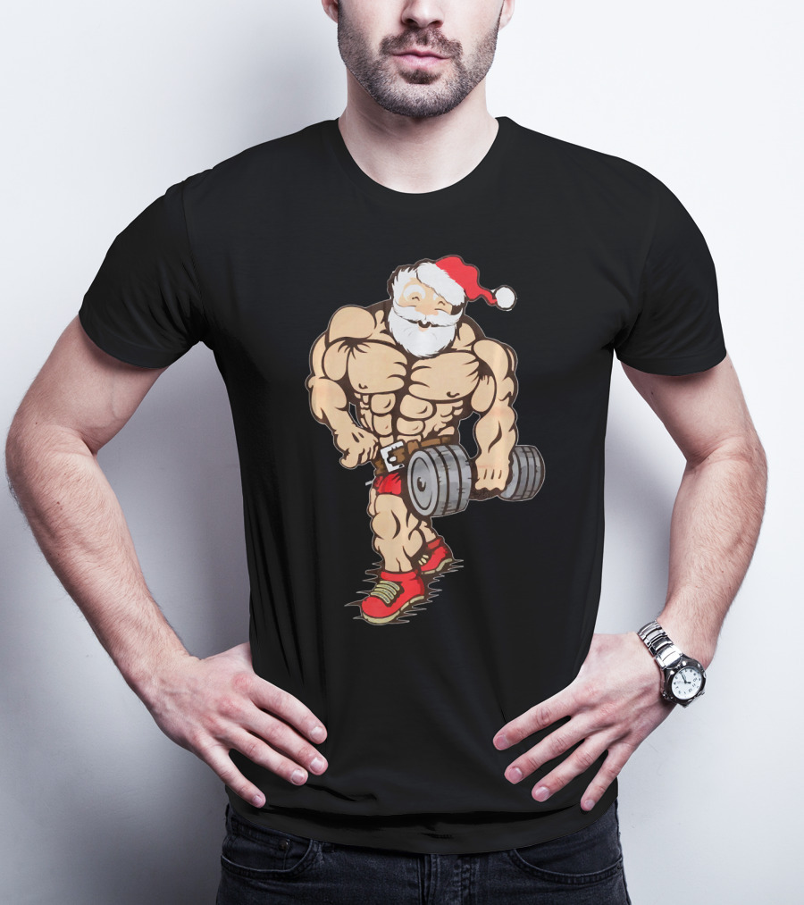 Bodybuilder Santa Muscle Gym Fitness Holiday Santa Claus Buff Christmas T-Shirt