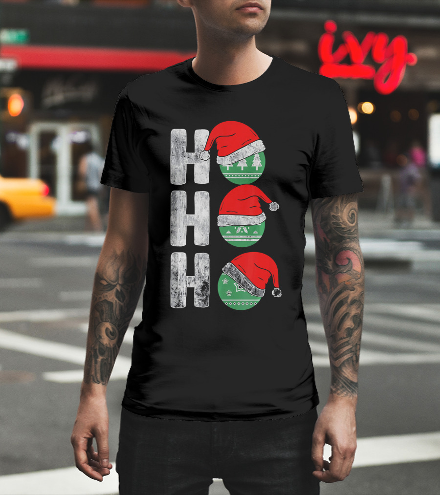HO HO HO Santa Hat Funny Ornament Christmas Tree T-Shirt